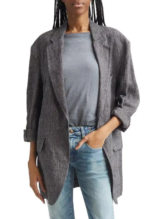 R13 Oversized Ragged Linen Blazer - Dark Grey With Micro Stripe