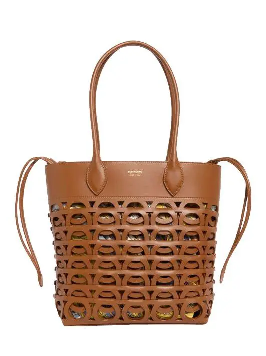 FERRAGAMO Medium Gancio Leather Tote - Natural Resort/multi