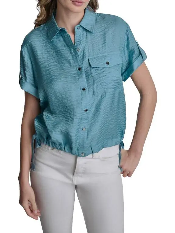 Dkny Twinkle Crinkle Roll Tab Cuff Button-up Shirt - Cameo Blue