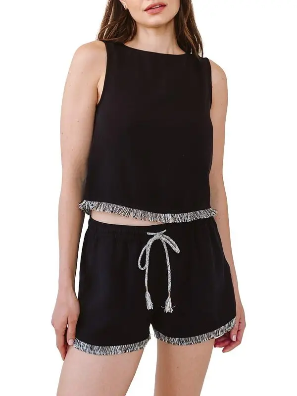 Bella Dahl Frayed Hem Crop Tank - Black