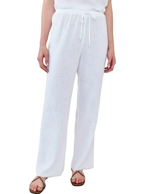 Bella Dahl Fray Hem Drawstring Pants - White
