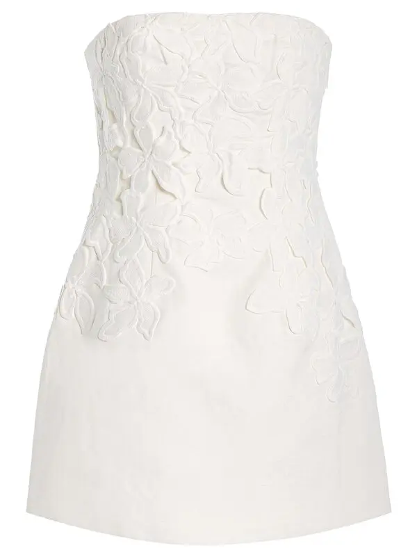 Significant Other Idette Floral-appliquéd Linen-blend Mini Dress - Ivory