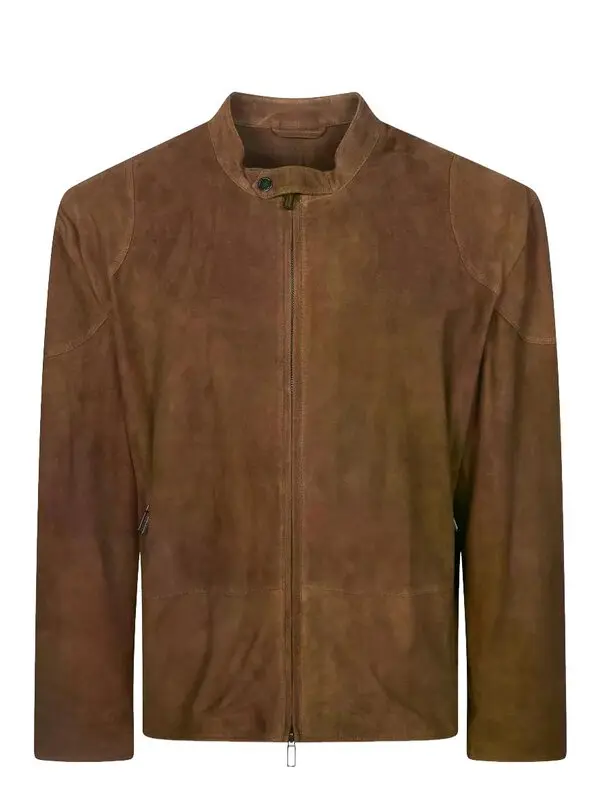 PAOLO PECORA Suede Biker Jacket - Brown