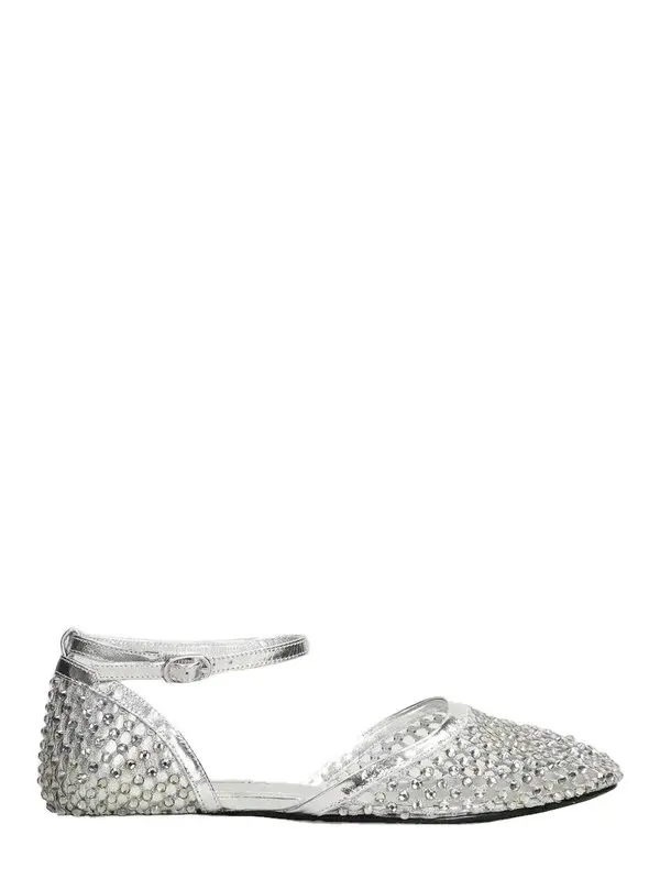 STRATEGIA SHOES Crystal-embellished Leather Ballet Flats - Silver