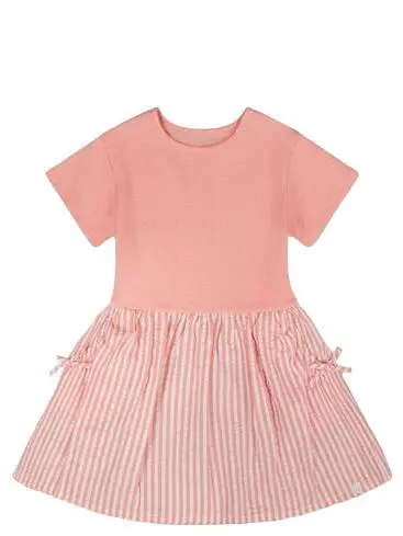 DEUX PAR DEUX Soft Jersey Bi-material Dress - Peach Pink