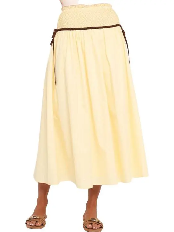 PETAL & PUP Cotton Midi Skirt With Smocked Waist - Lemon