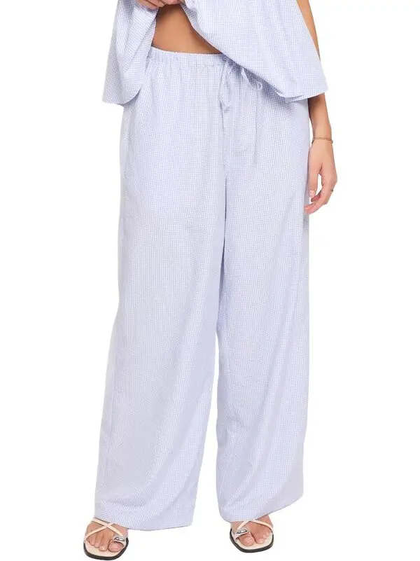 PETAL & PUP High-rise Wide Leg Drawstring Pants - Blue Gingham