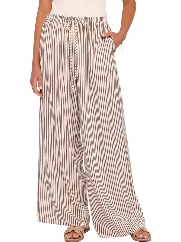 PETAL & PUP High-rise Wide Leg Drawstring Pants - Brown Stripe
