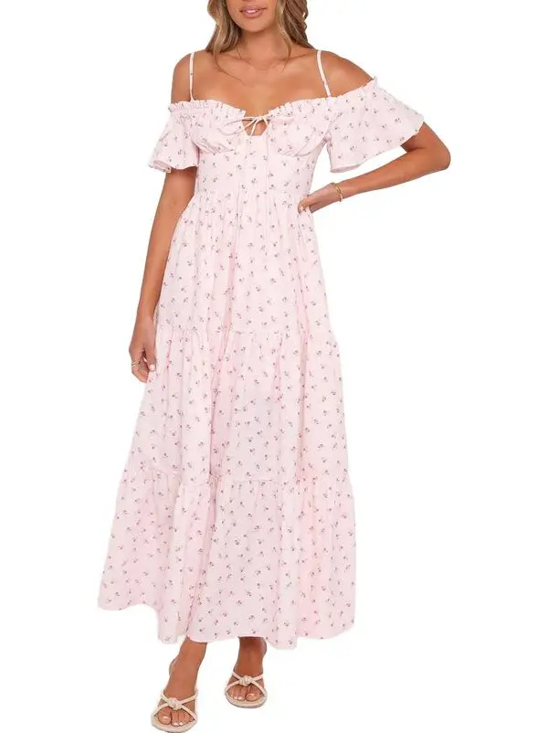 PETAL & PUP Ditsy Floral Cold Shoulder Maxi Dress - Pink Floral