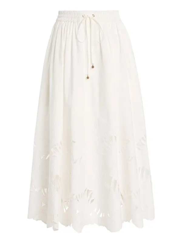 Zimmermann Mahon Embroidered Cotton Midi Skirt - Ivory