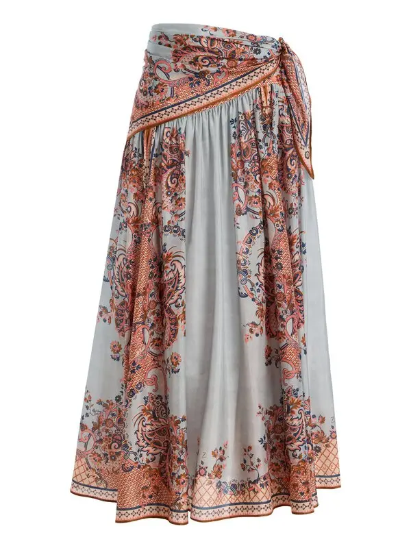 Zimmermann Aster Scarf-detailed Silk Maxi Skirt - Multi