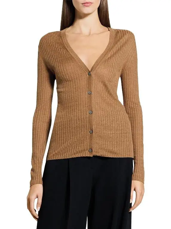 Theory Rib Cardigan - Mid Khaki