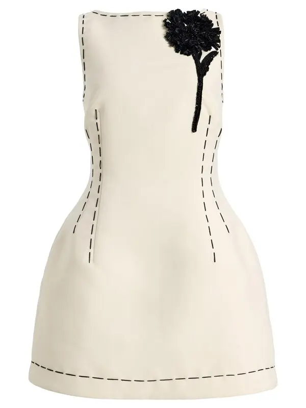 LEO LIN Ali" Appliquéd Twill Mini Dress - White