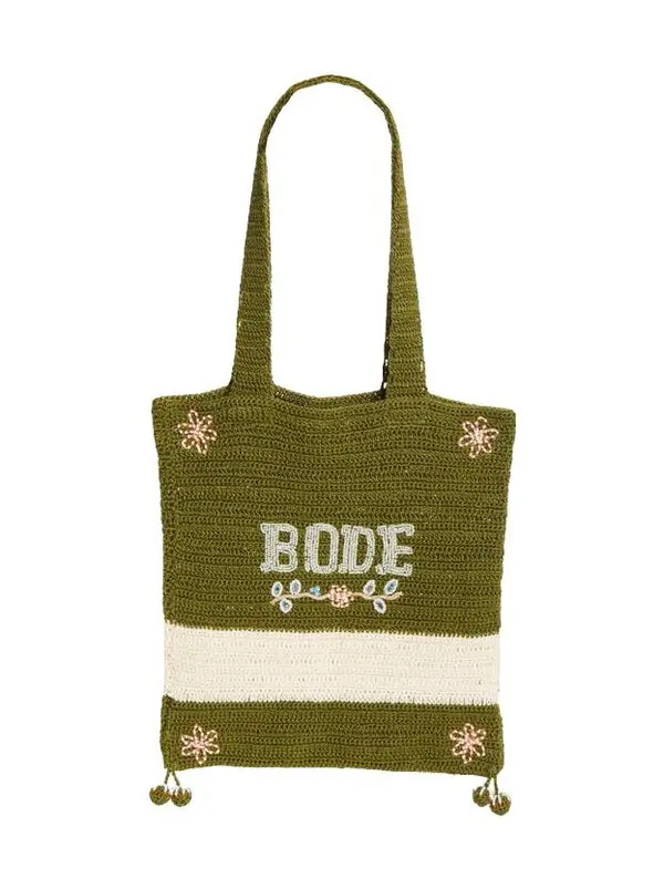 BODE Marsh Beaded Crochet Tote - Green Cream
