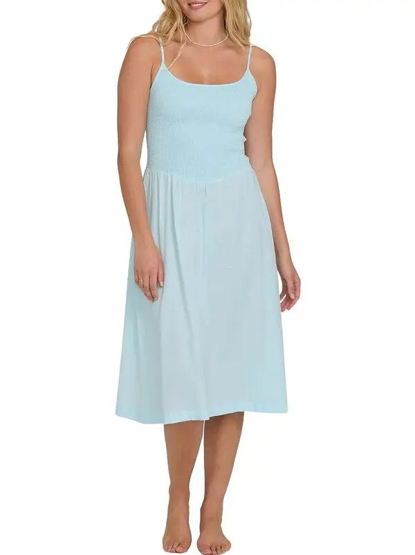 BILLABONG Sleeveless Smocked Cotton Blend Midi Dress - Clearwater