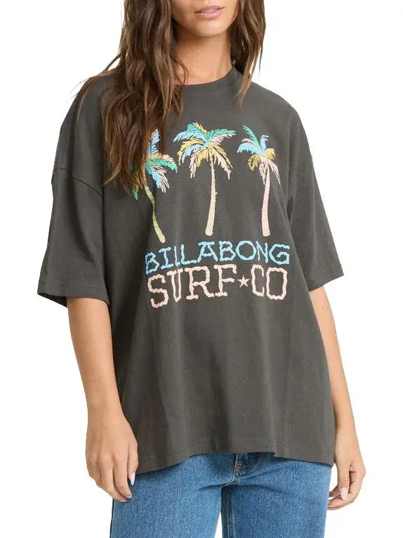 BILLABONG Found In Paradise Oversized Graphic T-shirt - Off Black