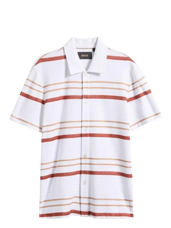 BOSS Pitti Stripe Short Sleeve Button-up Shirt - White