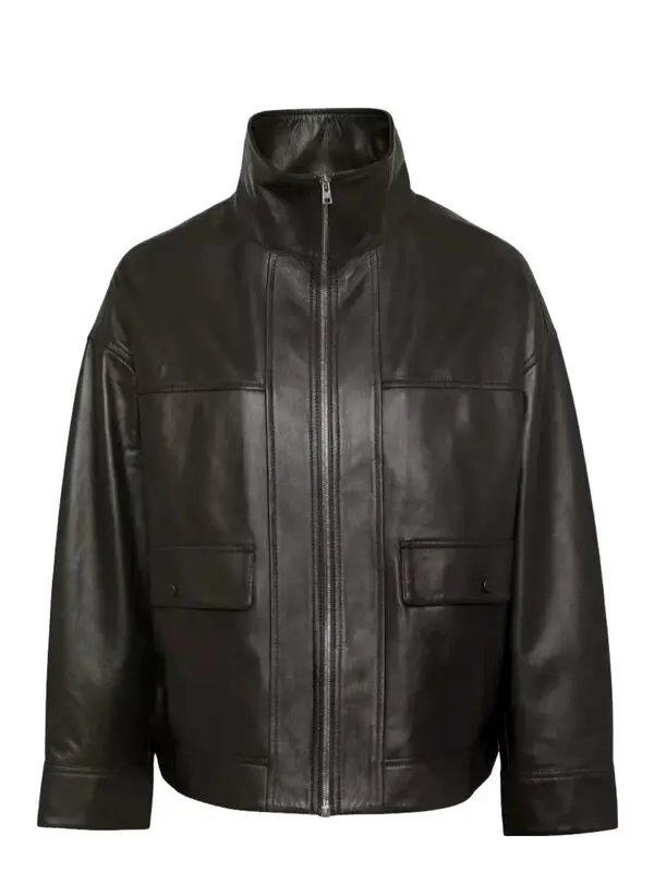YVES SALOMON High-neck Leather Jacket - Brown