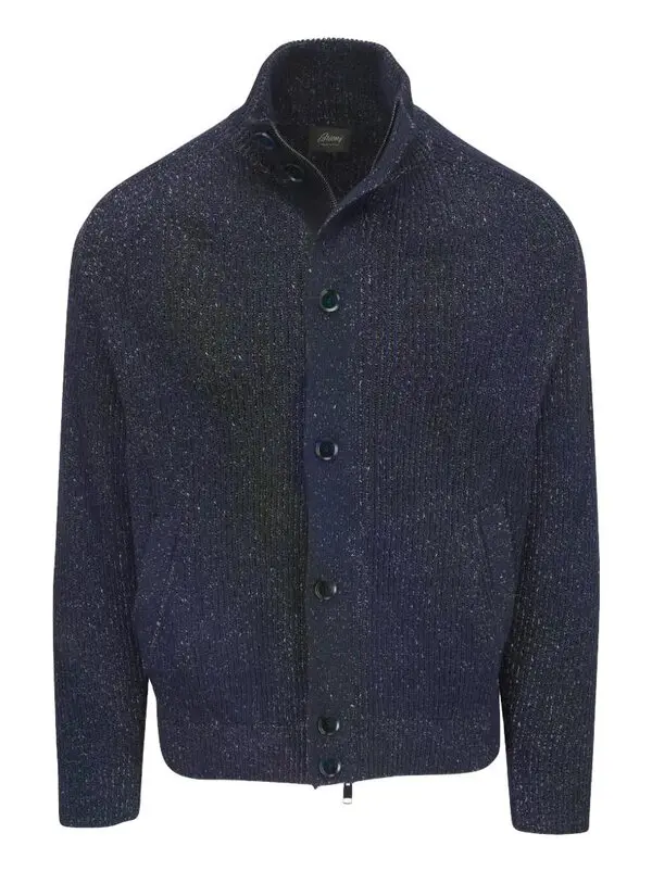 Brioni Ribbed-knit Cardigan - Blue