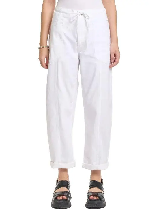 DAZE Embroidered Cuffed Drawstring Pants - Lamb