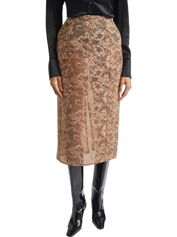Acne Studios Icasso Sheer Lace Midi Skirt - Bronze Brown