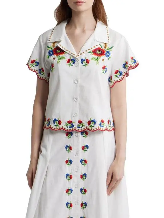 Love The Label Vera Embroidered Crop Shirt - May Morris Embroidery