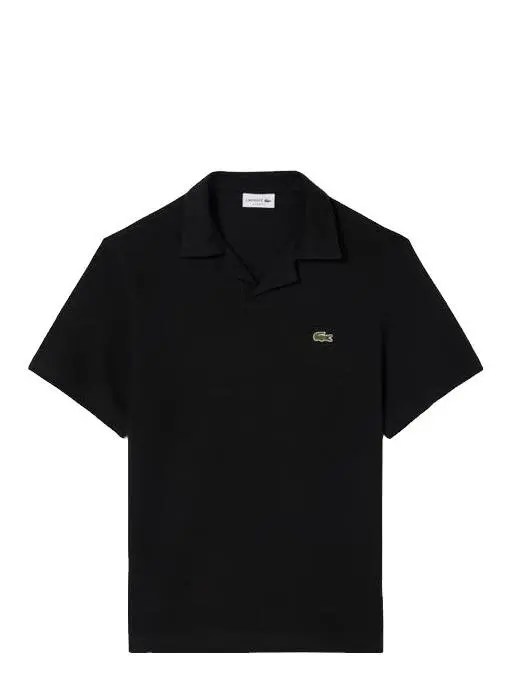 Lacoste Johnny Collar Cotton & Linen Piqué Polo - Black