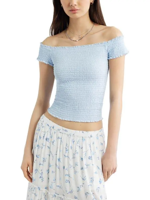 Bp. Off-the-shoulder Smocked Top - Blue Bird