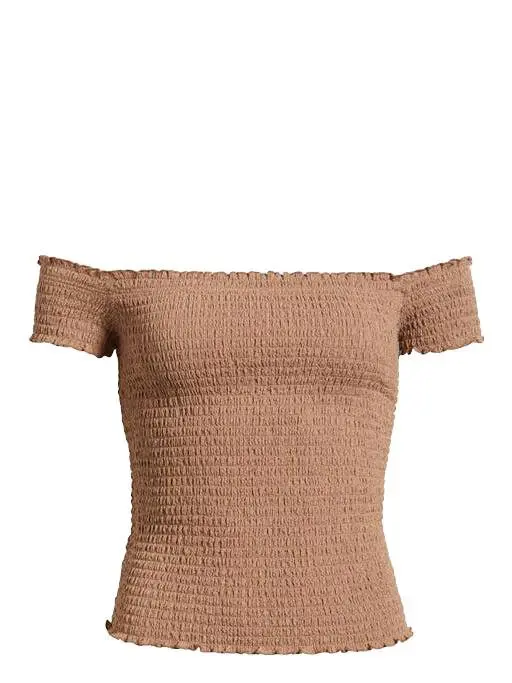 Bp. Off-the-shoulder Smocked Top - Brown Fresco