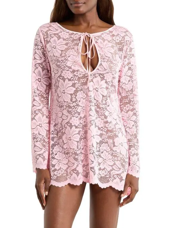 KILO BRAVA Embroidered Flower Long Sleeve Chemise - Petal Pink