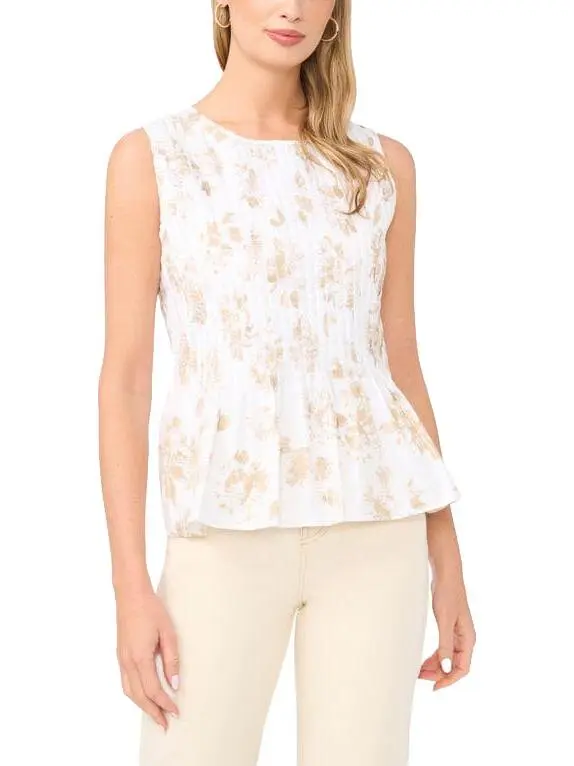Vince Camuto Pleated Sleeveless Floral Top - Ultra White
