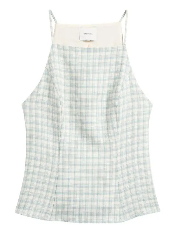REFORMATION Finley Sleeveless Linen Top - Zephyr Check