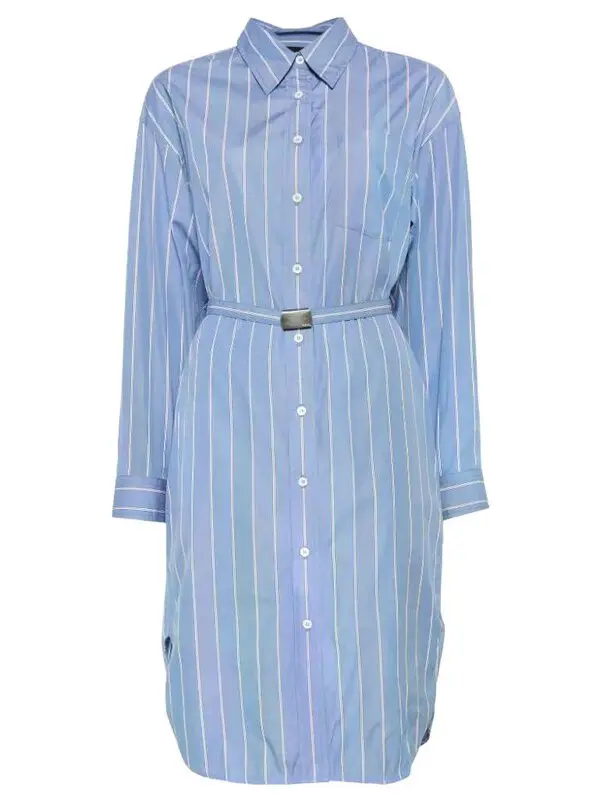 A.p.c. Striped Belted Shirt Midi Dress - Blue