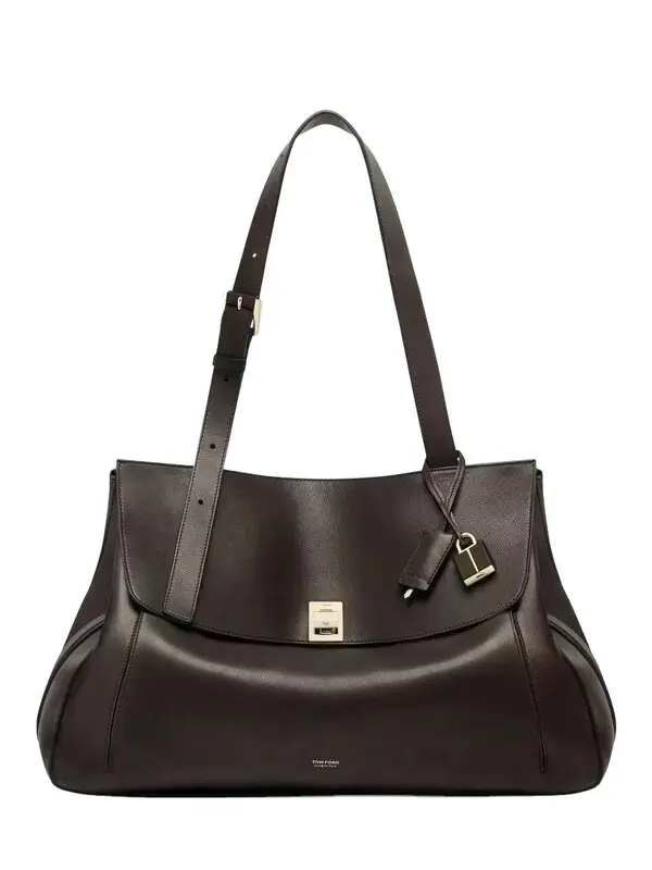 TOM FORD Leather Tote Bag With Padlock Detail - Brown