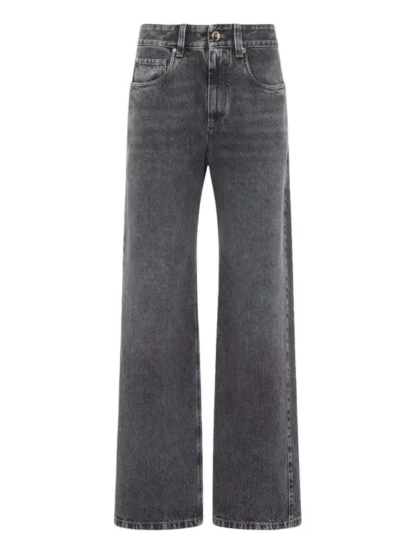 Brunello Cucinelli Monili-chain Washed Jeans - Grey