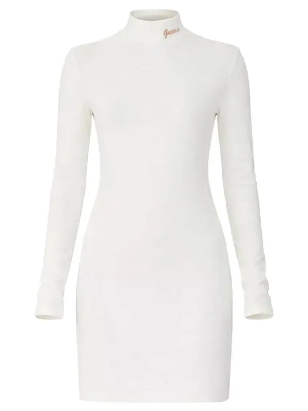 Guess Logo-embroidered Long-sleeve Mini Dress - White