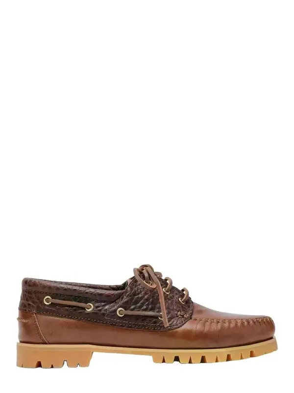 VINNY'S Aztec Grained-leather Boat Shoes - Brown