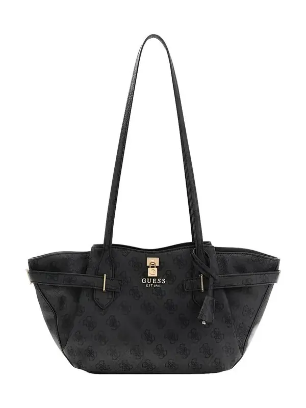 Guess Monogrammed Tote Bag With Buckle And Padlock Detail - Black