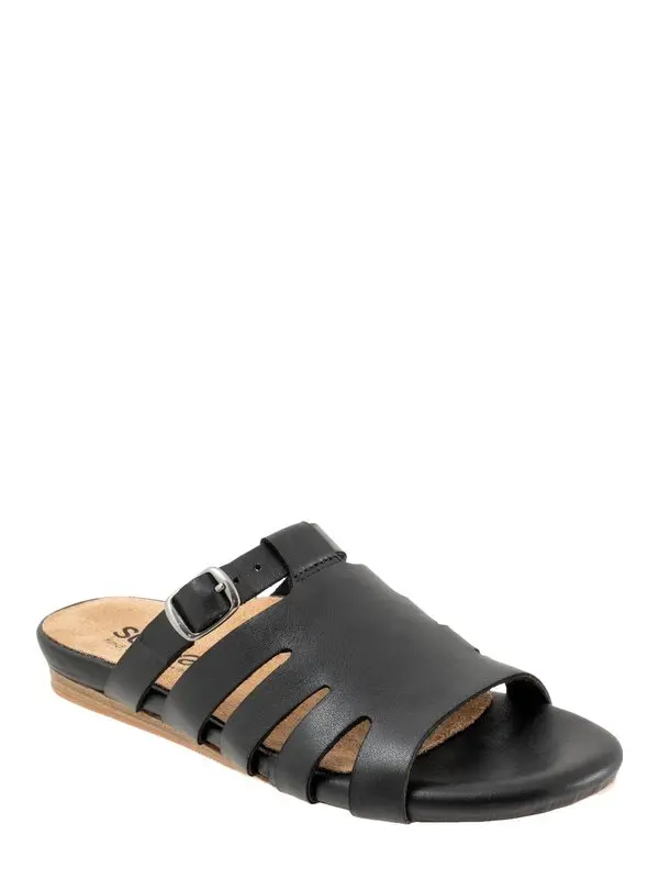 Softwalk Leather Slide Sandal - Black