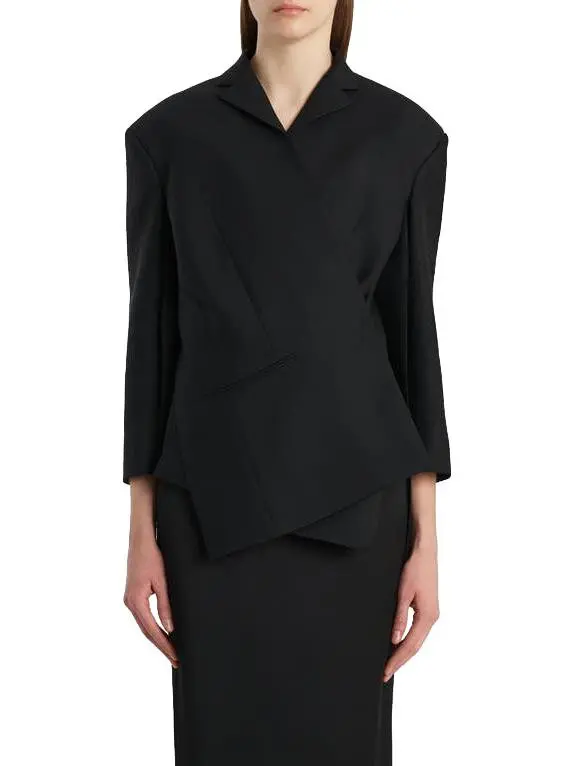 Khaite Palto Asymmetric Wool And Silk Cady Wrap Jacket - Black