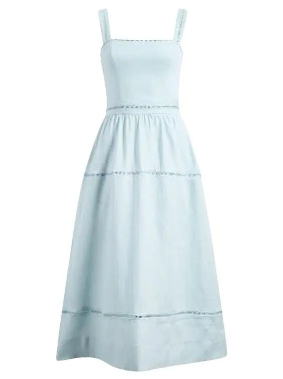 REFORMATION Everett Embroidered Linen Sundress - Aquamarine