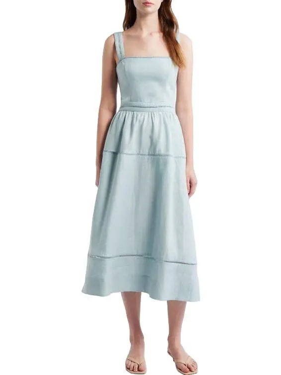 REFORMATION Everett Embroidered Linen Sundress - Aquamarine