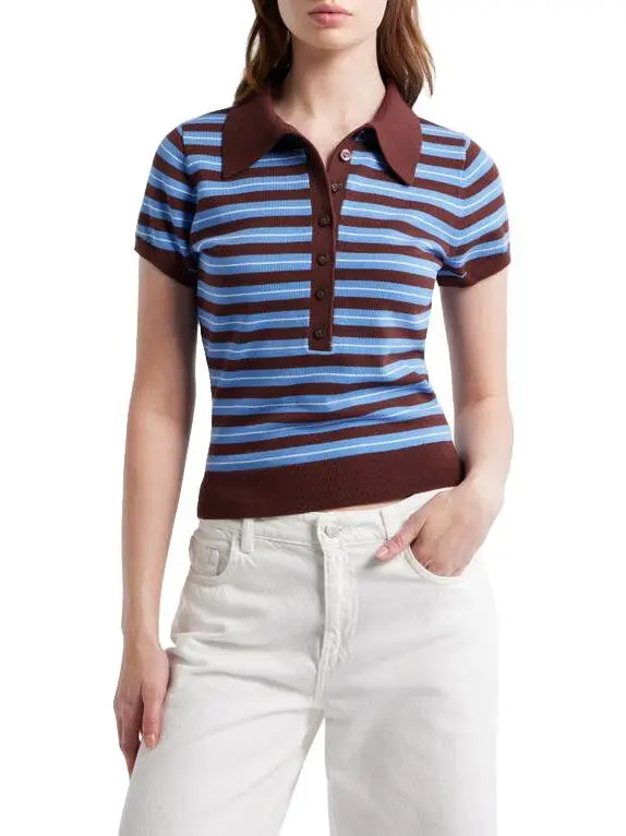 REFORMATION Bentley Crop Polo Sweater - Mahogany Multi Strip
