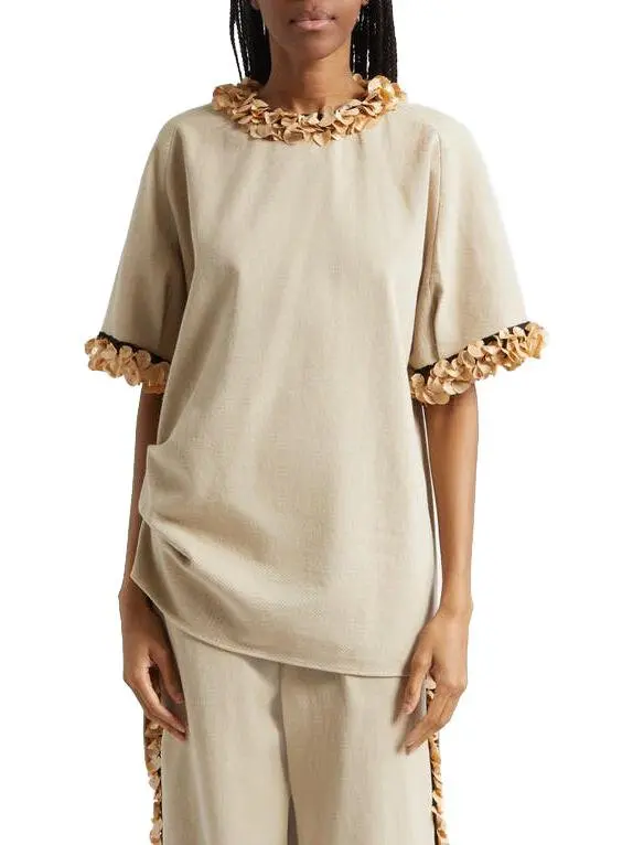 DIOTIMA Paillette Trim Cotton Top - Khaki