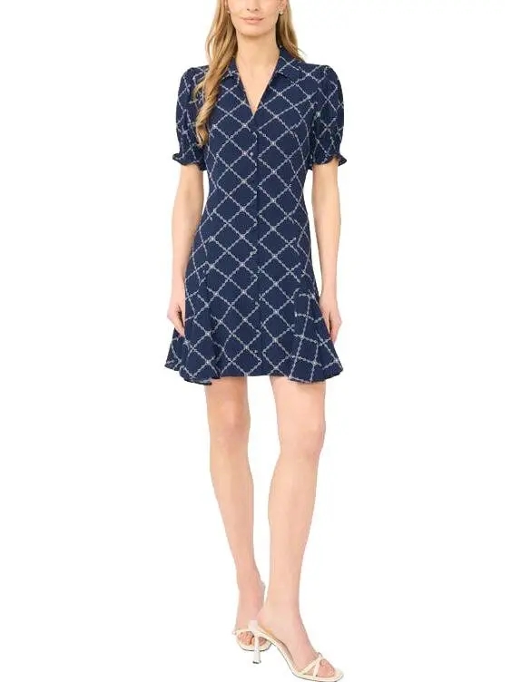 CECE DUPRAZ Puff Sleeve Mini Shirtdress - Classic Navy