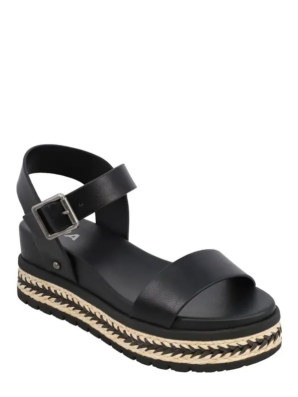 Mia Ankle Strap Platform Wedge Sandal - Black/natural