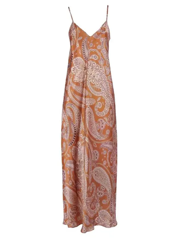 Antonelli Firenze Paisley-pattern Silk Maxi Dress - Orange