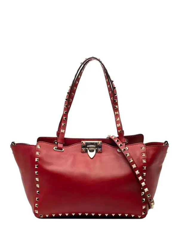 Valentino Garavani 2000-2017 Small Leather Rockstud Trapeze Satchel - Red