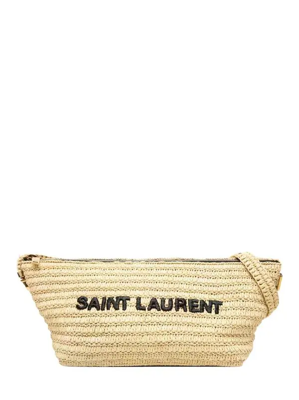 Saint Laurent 2022 Woven Raffia Le Tuc Logo Shoulder Bag - Neutrals