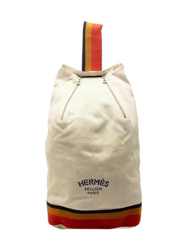 Hermès 20th Century Toile Chevron Cavalier Sling Backpack - White
